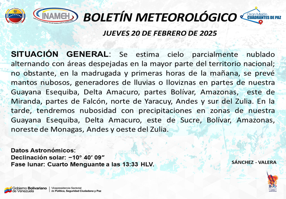 El Inameh prevé lluvias este 20 de febrero en Monagas - El Oriental de Monagas